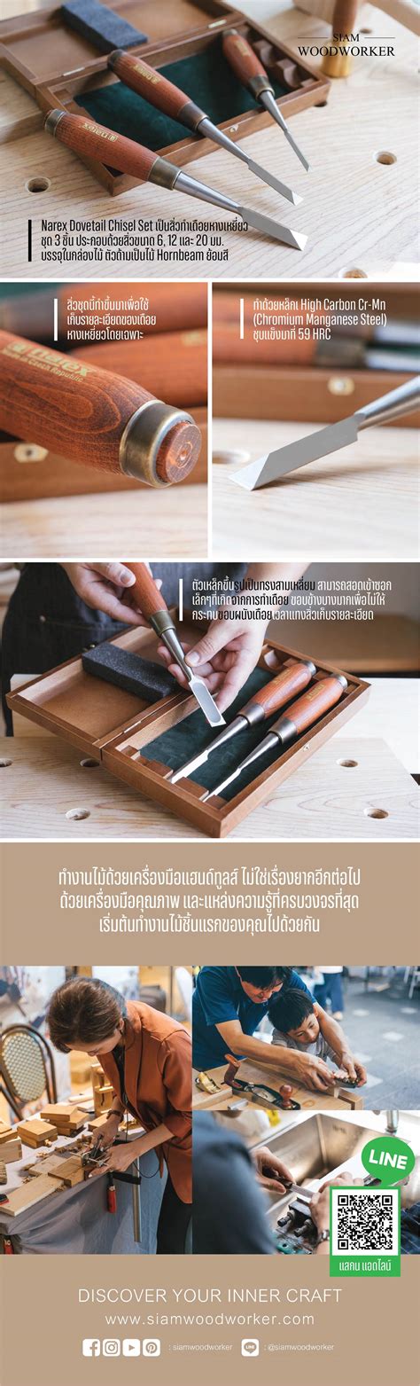 สิ่วหางเหยี่ยว 3 ด้าม สำหรับเดือยหางเหยี่ยว Narex Dovetail Chisel Set