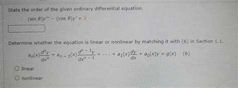 Solved State The Order Of The Given Ordinary Differential