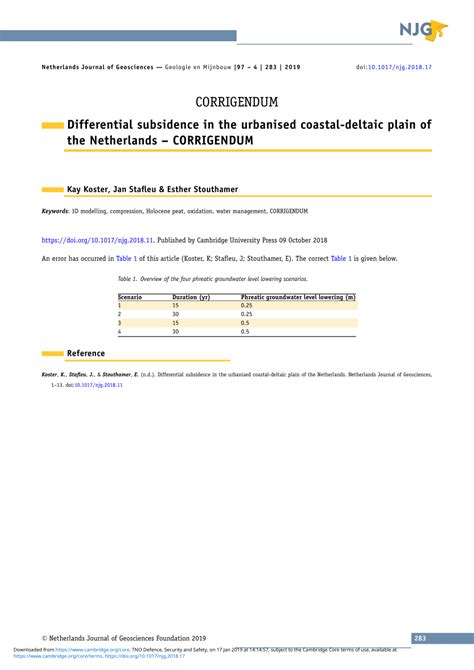 Pdf Differential Subsidence In The Urbanised Coastal Deltaic Plain Of The Netherlands