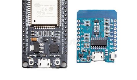 Two Esp 32 Boards Top View Objects Detail Macro Extreme Closeup Two Esp 32 Boards Top View Objects Detail Macro Extreme Closeup