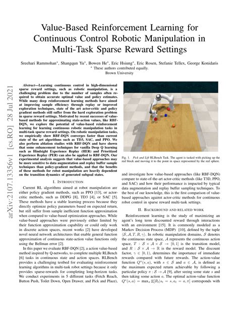 Pdf Value Based Reinforcement Learning For Continuous Control Robotic