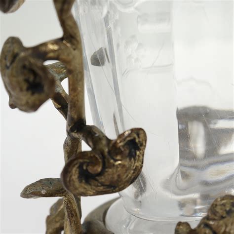 Antique Etched Bronze Mounted Japonisme Glass Vase Attributed To