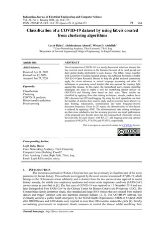 Classification Of A COVID 19 Dataset By Using Labels Created From