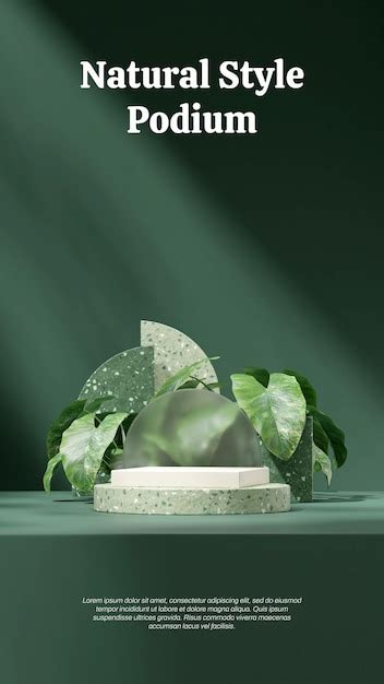 Рендеринг 3d пустой макет цилиндра зеленый терраццо подиум в портрете алоказия растение зеленая