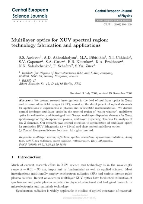 Pdf Multilayer Optics For Xuv Spectral Region Technology Fabrication And Applications