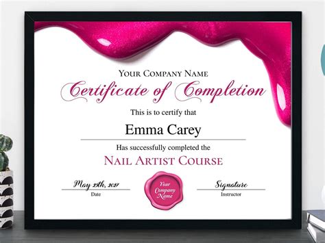 Certificate Of Completion Nail Polish Salon Certificate Nail