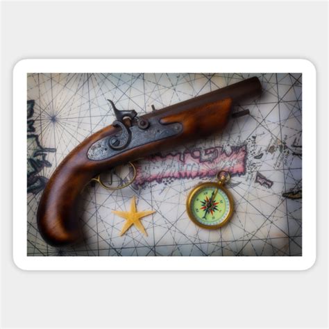 Pirate Pistole On Old Map Pistole Sticker Teepublic