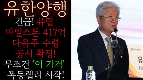 🚨 유한양행 긴급 유럽승인 마일스톤 417억 다음주 수령 확정 거래량 반드시 주목하셔야 합니다 이 신호뜨면 분명히 폭등 시작하니 제대로 대응 준비하세요 유한