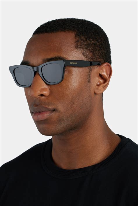 Rounded Square Acetate Frame Sunglasses Black Mens Accessories