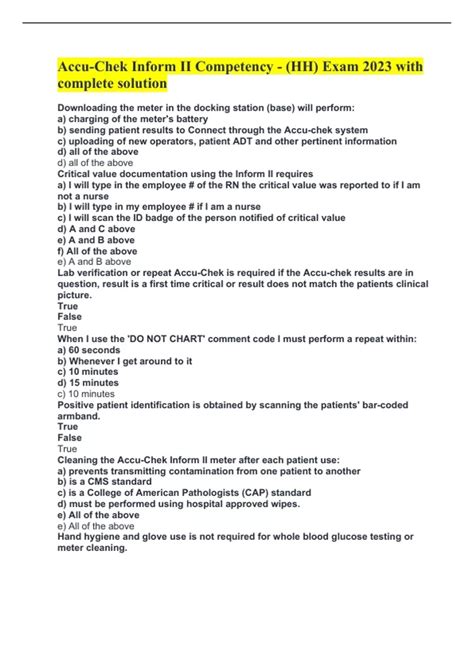 Accu Chek Inform II Competency HH Exam 2023 With Complete Solution Accu Chek Inform II