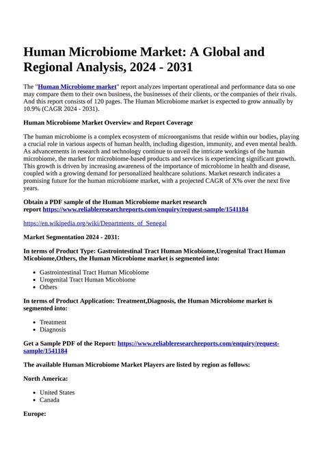 Reportprime Human Microbiome Market A Global And Regional Analysis