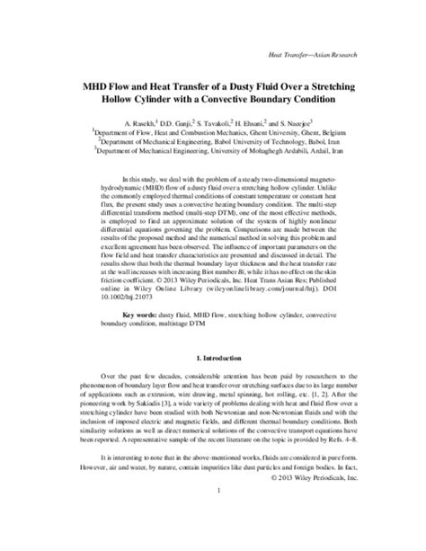 Pdf Mhd Flow And Heat Transfer Of A Dusty Fluid Over A Stretching