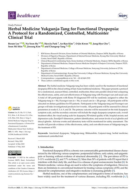 Pdf Herbal Medicine Yukgunja Tang For Functional Dyspepsia A Protocol For A Randomized