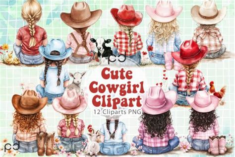 Cute Cowgirl Clipart Graphics Graphic By Padmadesign · Creative Fabrica