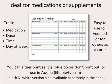 Medication Tracker Printable Daily Medication Log Weekly Medicine