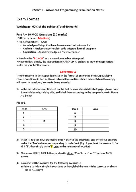 CSCI251 Advanced Programming Examination Guide Exam Format