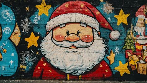 Festive Santa Claus Graffiti Mural Christmas Street Art Holiday Season