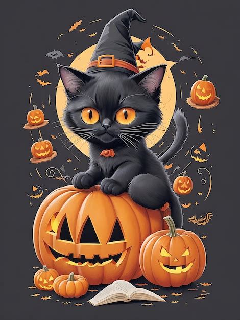 Premium Photo Cute Black Cat In A Witch Hat Sitting Near Halloween