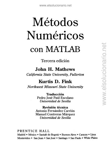 Libro Métodos Numéricos Con Matlab John Mathews Kurtis Fink 3ed Pdf Pdf Informática Y