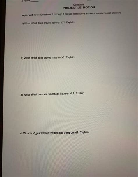 Solved Section Questions Projectile Motion Important Note