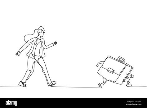 Continuous One Line Drawing Businesswoman Run Chasing Try To Catch