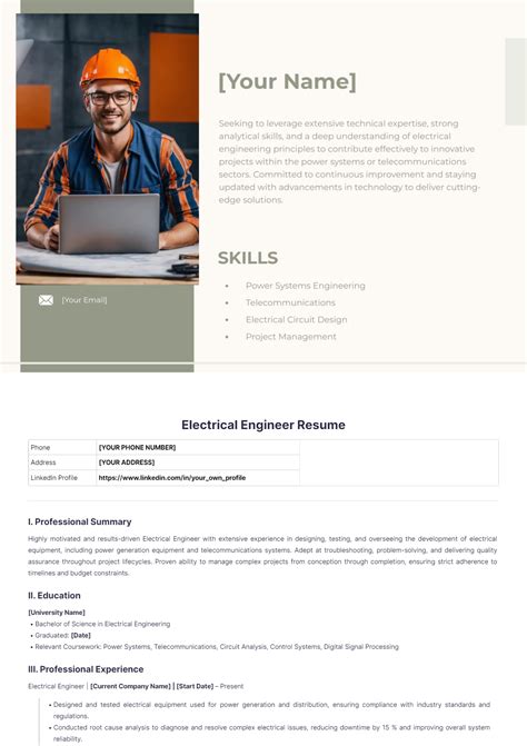 Free Electrical Engineer Resume Template To Edit Online