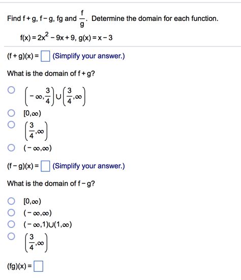 Solved Find Fg Fg Fg And Fg Determine The Domain
