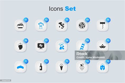 포도 과일 국기 이탈리아 커피 메이커 모카 포트 프랑스 베레모 로마 군대 헬멧 카니발 마스크 파스타 스파게티 및 아이콘 세트