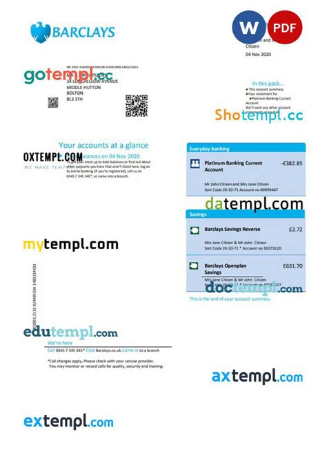 Doctempl United Kingdom Barclays Bank Statement Template In Doc And