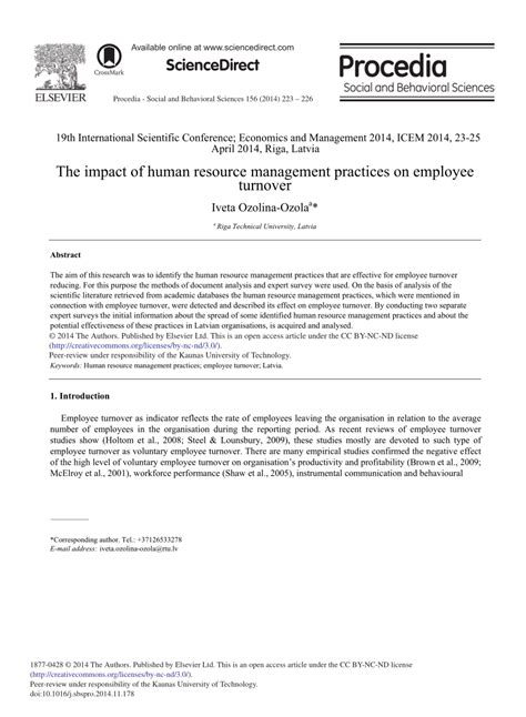 Pdf The Impact Of Human Resource Management Practices On Employee Turnover