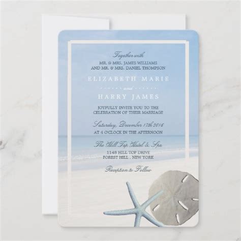 Sand Dollar And Starfish Beach Wedding Invitation Zazzle