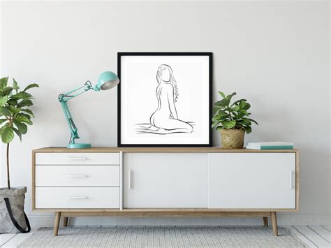 Nude Woman On Bed Back And Butt Line Drawing Print Printable Wall Art