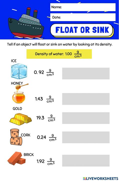 Printable Sink Or Float Worksheets
