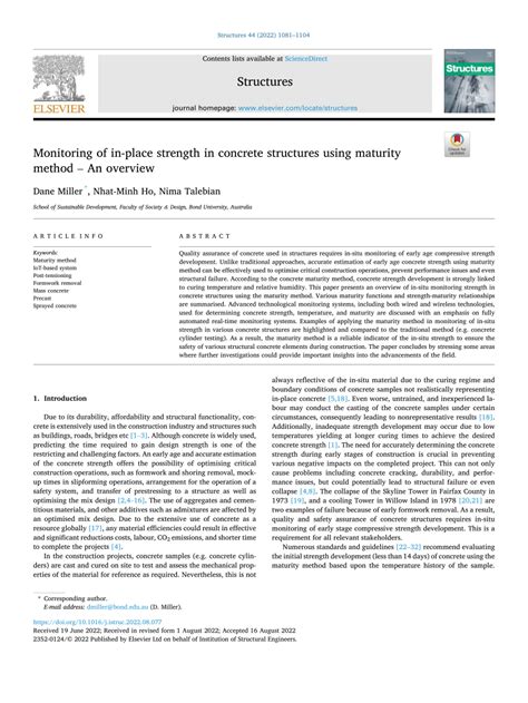 Pdf Monitoring Of In Place Strength In Concrete Structures Using Maturity Method An Overview