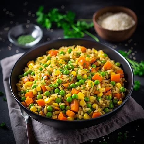 Premium Ai Image Fried Rice With Green Peas Carrot And Corn