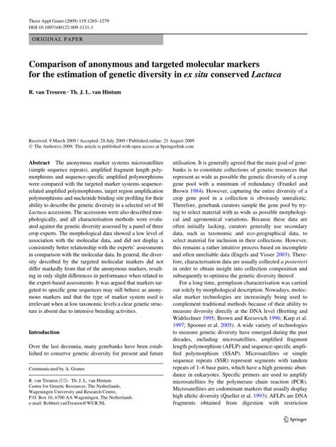 Pdf Comparison Of Anonymous And Targeted Molecular Markers For The