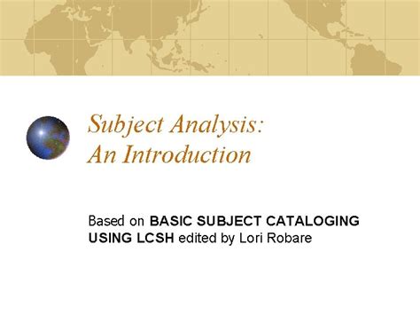 Subject Analysis An Introduction Based On Basic Subject
