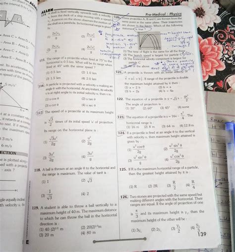 The Angle Of Projection Is 123 The Equation Of A Projectile Is Y 16x−4x2