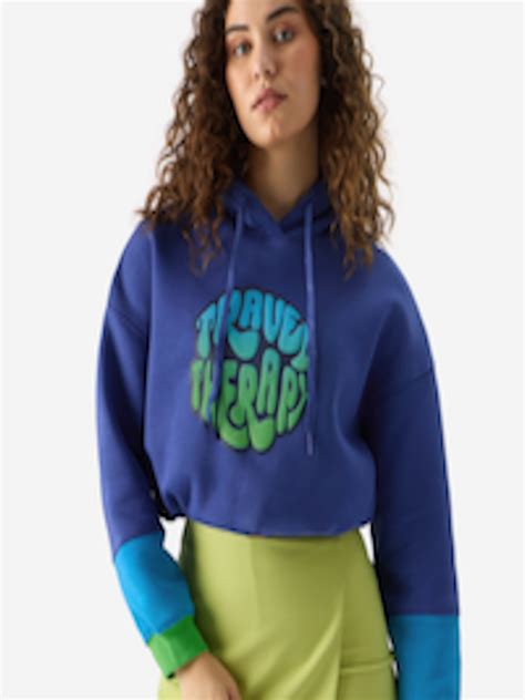 Buy The Souled Store Typography Printed Hooded Pure Cotton Cropped