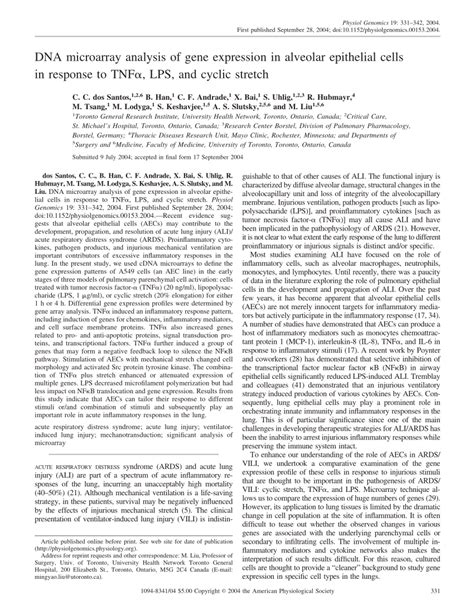 Pdf Dna Microarray Analysis Of Gene Expression In Alveolar Epithelial