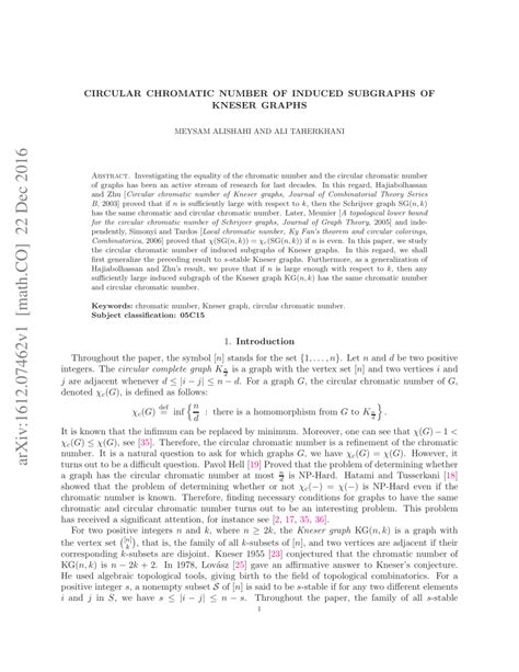 Pdf Circular Chromatic Number Of Induced Subgraphs Of Kneser Graphs