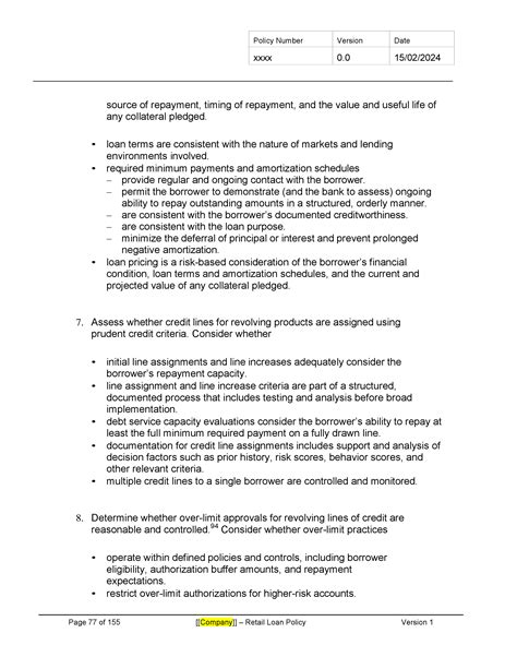 Consumer Loan Policy Template Banking And Fintech Policies Templates