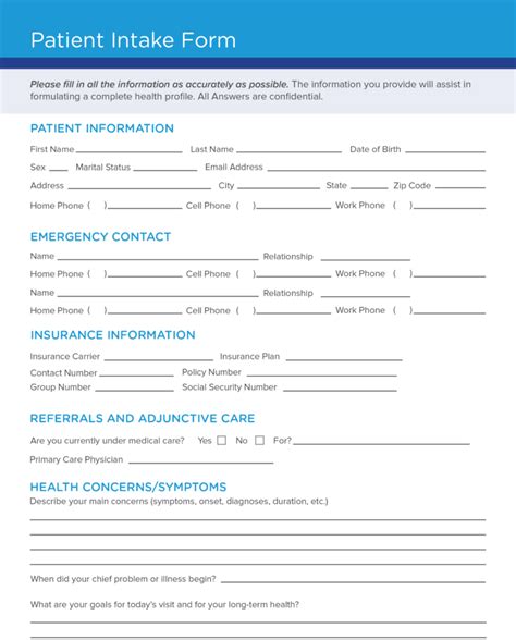 Free Patient Intake Medical Form Template Continuum Fillable Form 2025