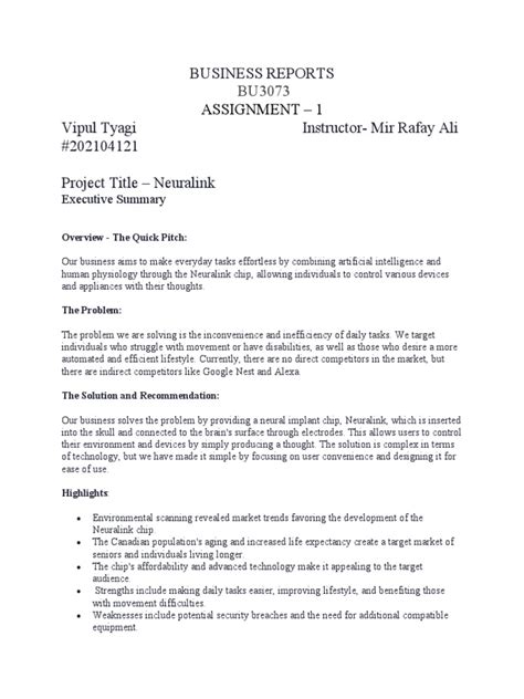 Business Reports Assignment 1 Pdf