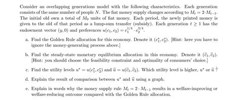 Solved Consider An Overlapping Generations Model With