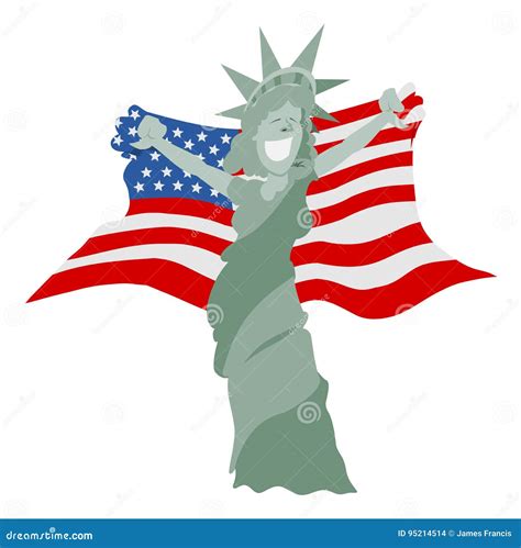 Cartoon Statue Of Liberty Holding The American Flag Royalty Free Stock