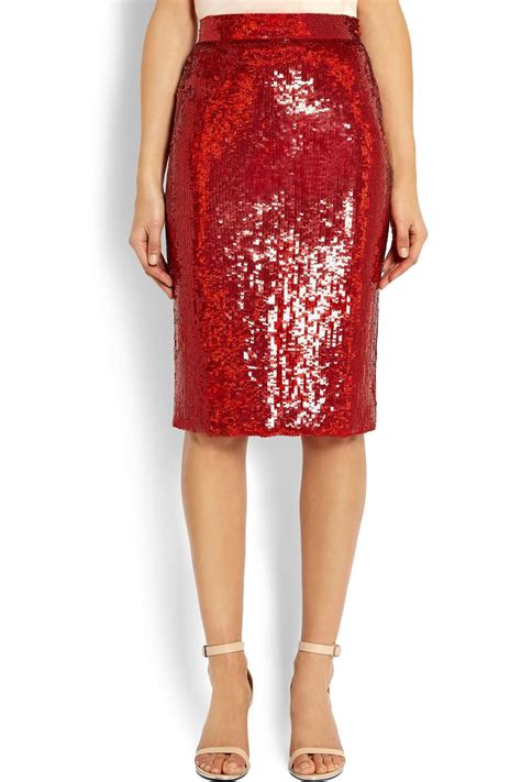 Givenchy Pencil Skirt In Red Sequined Silk NET A PORTER