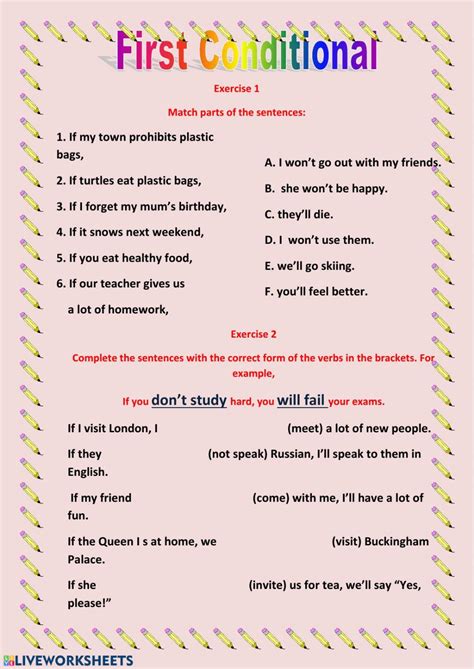 First Condition Free Interactive Worksheets 91557