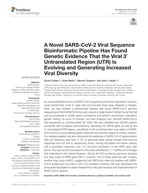 Pdf A Novel Sars Cov 2 Viral Sequence Bioinformatic Pipeline Has