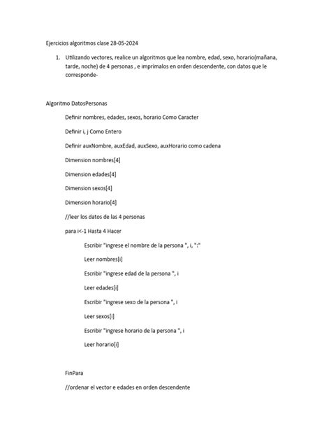 Ejercicios Algoritmos Clase 28 Pdf Algoritmos Matemáticas Aplicadas